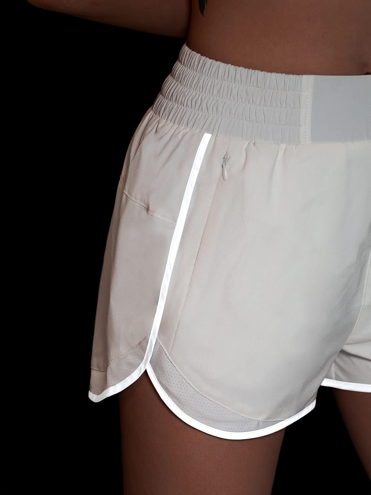 Blooming Jelly Womens High Waisted Running Shorts Quick Dry Elastic Waist Drawstring Athletic Shorts with Zipper Pocket (X-Large, Black)