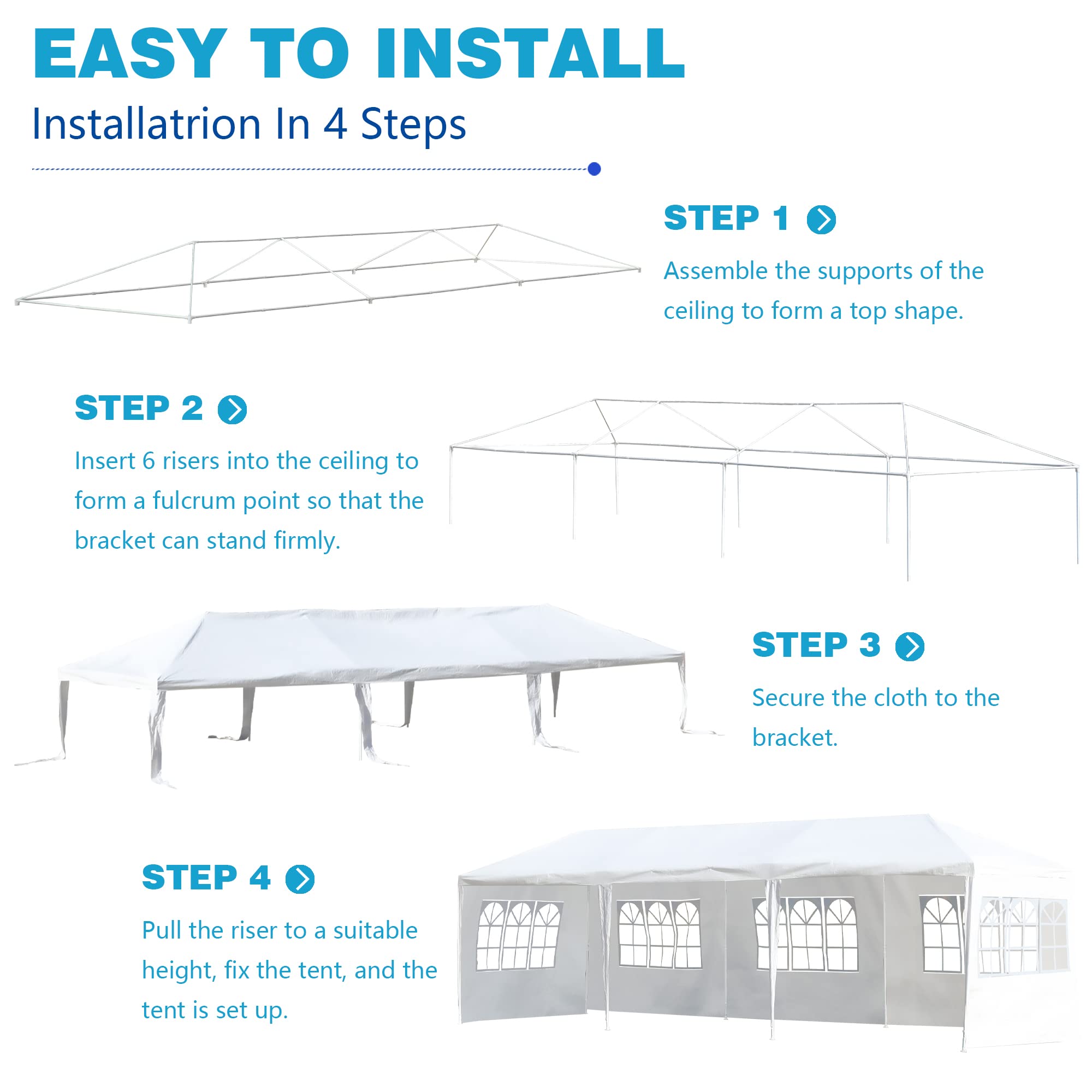Canopy 10'x30' Party Tent Heavy Duty Outdoor Gazebo Wedding Party Tent with 5 Removable Sidewalls Waterproof UV Resistant for Wedding Camping Shelter BBQ,White