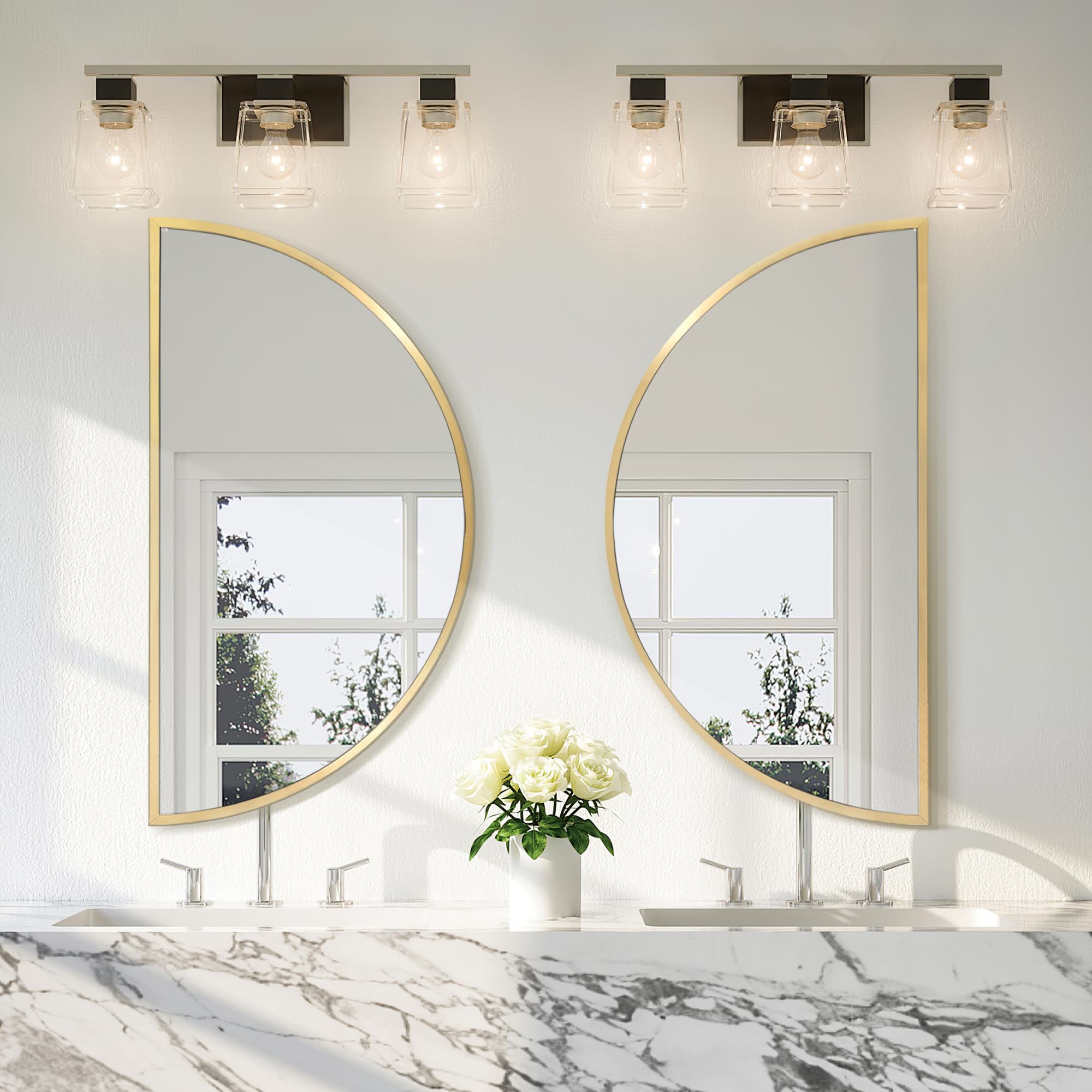 Dorlicecass Wall Mirror- Gold Bathroom Mirror Metal Frame Half Circle Mirror DIY for Bathroom, Bedroom, Living Room, Cloakroom, Entryway