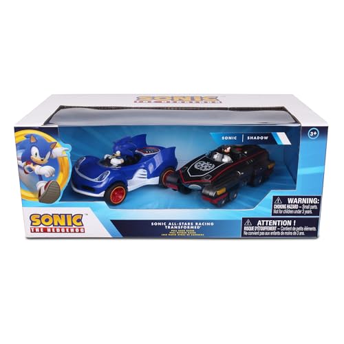 NKOK Sonic Transformed All-Stars Racing Pull Back Action: Shadow and Sonic Hedgehog, Two Vehicles, Video Game Legends, No Batteries Required, Pull Back β Release - and Watch it go