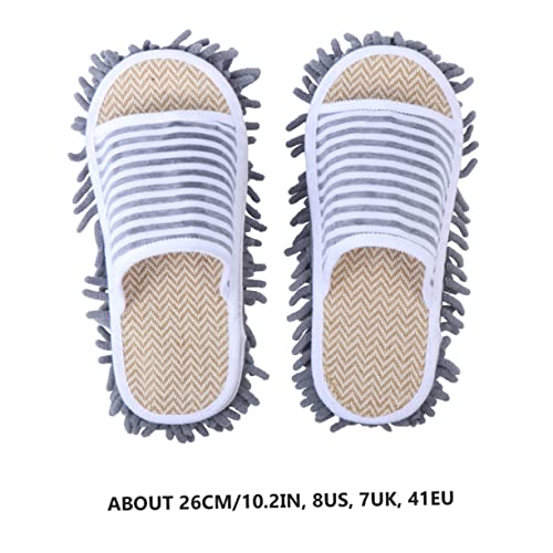 Healvian 1 Pair Slippers Cleaning Mops Floor Mops Interior Cleaner Floor Cleaner Chenille Slippers Indoor Slipper for Cleaning Cloth Shoes Cleaning Slipper Antiskid Footwear Grey Man Stripe