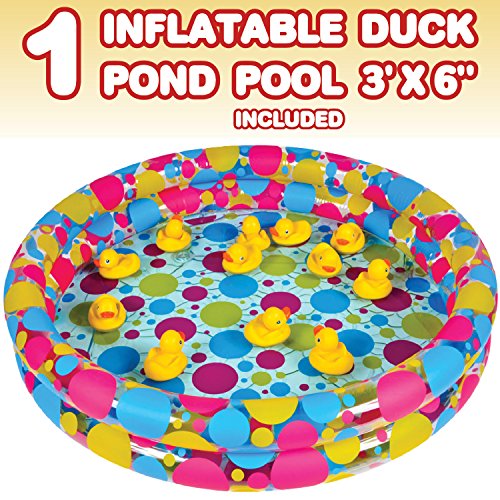 Gamie Duck Pond Matching Game for Kids Includes 20 Plastic Ducks with Numbers and 3β x 6β Inflatable Pool - Fun Memory Game - Water Outdoor Game for Children, Preschoolers, Birthday Party