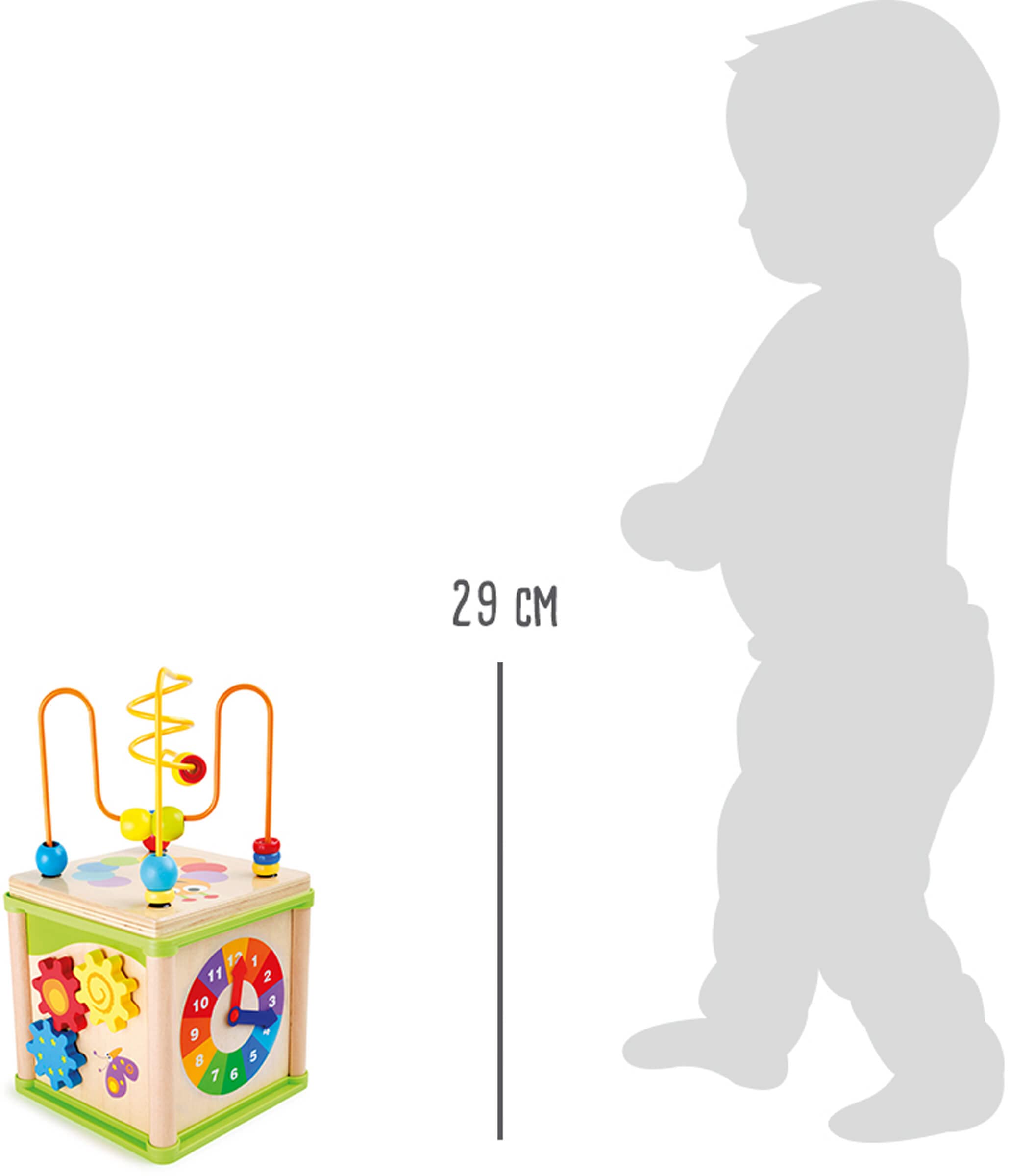 Wooden Activity Cube, Sweet Little Bugs by Small Foot β Classic 5-Sided Interactive Toy with Shape Sorter, Clock & Wheels - Develops Kids Imaginative Play, Coordination, Motor Skills β Age 12+ Months