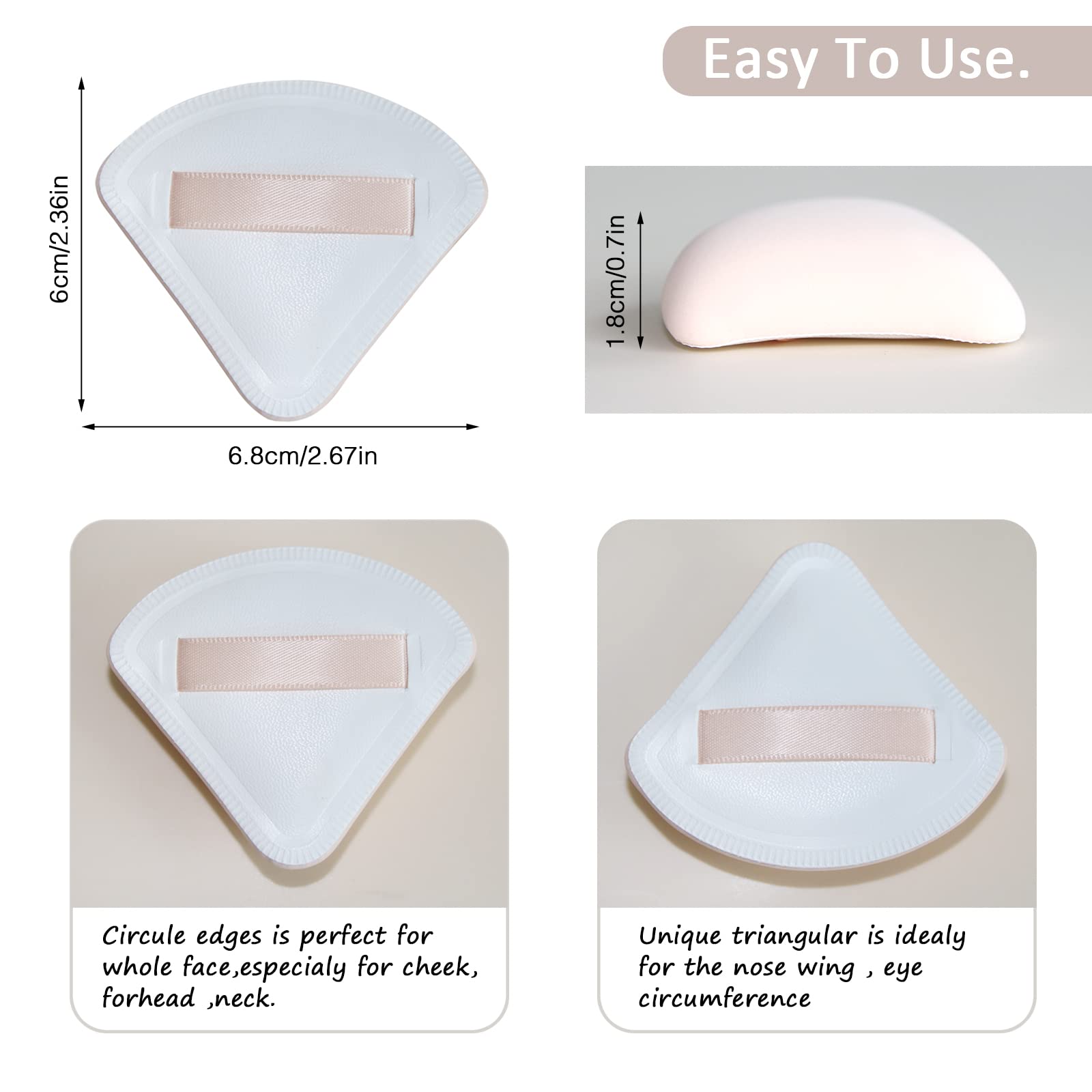 Daubigny Powder Puff Face Triangle Soft Makeup Puff for Loose Powder Soft Body Cosmetic Foundation Sponge Mineral Powder Wet Dry Makeup Tool with Strap