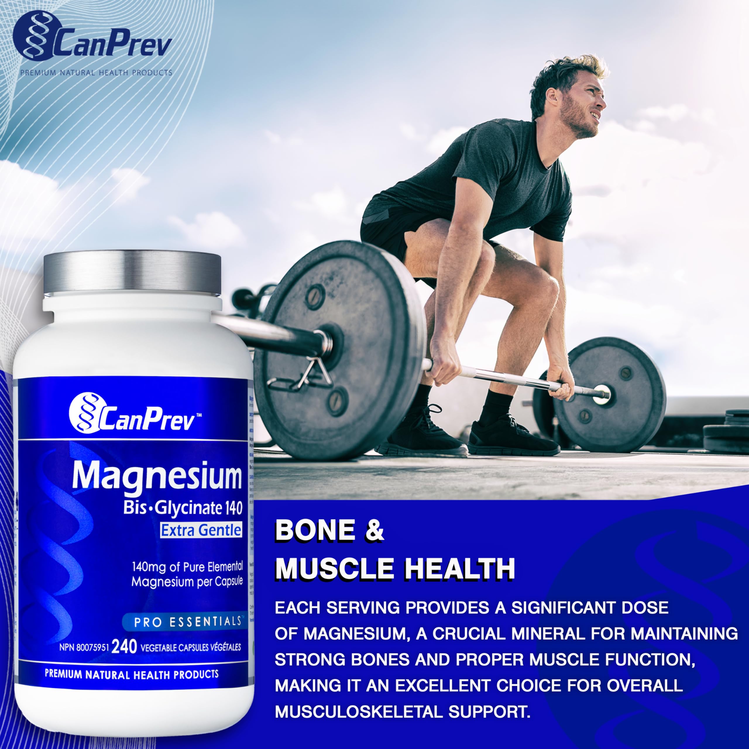 CanPrev Magnesium Bis-Glycinate 140 Extra Gentle Vegi Capsules, 120 Count