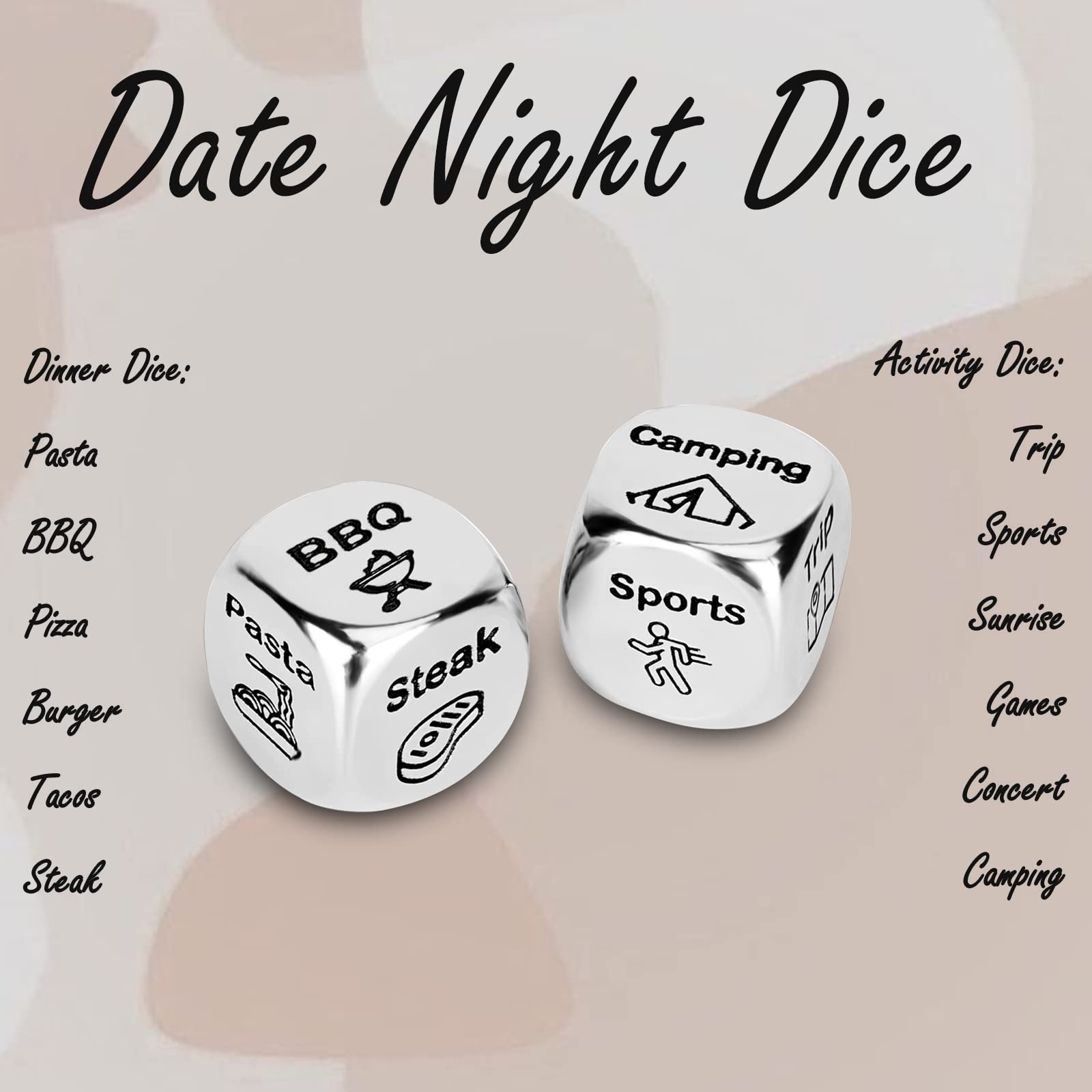 Date Night Dinner Tin Dice Meal and Activity Decider Dice 10th Anniversary Entertainment Gift for 10 Year Anniversary, Wedding, Valentine, Birthday, Christmas