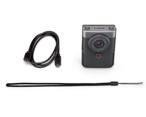 Canon PowerShot V10 Vlog Camera for Content Creators, 19mm Wide-Angle Lens, 1" CMOS sensor, 4K Video, Face-tracking, Built-in Microphone, Image Stabilization, Webcam, Live Streaming, Silver