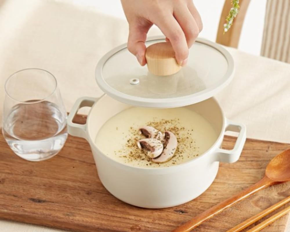 Fika NEOFLAM Mini Petit Pot for Stovetops and Induction | Wood knob and Glass Lid | Made in Korea (7 inch / 1.6qt)