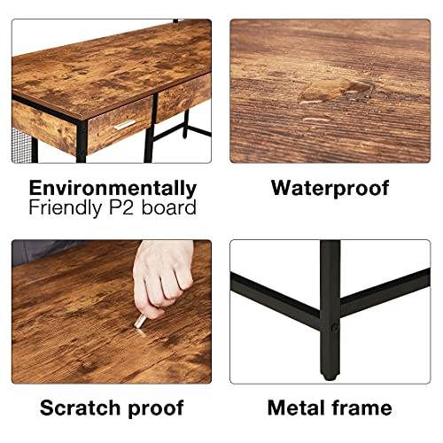 HEAO L-Shaped Desk with 2 Drawers and Cabinet, Industrial Style Home Office Desk W/Storage Shelves,Corner Desk Double Computer Table Space-Saving (Light Brown)