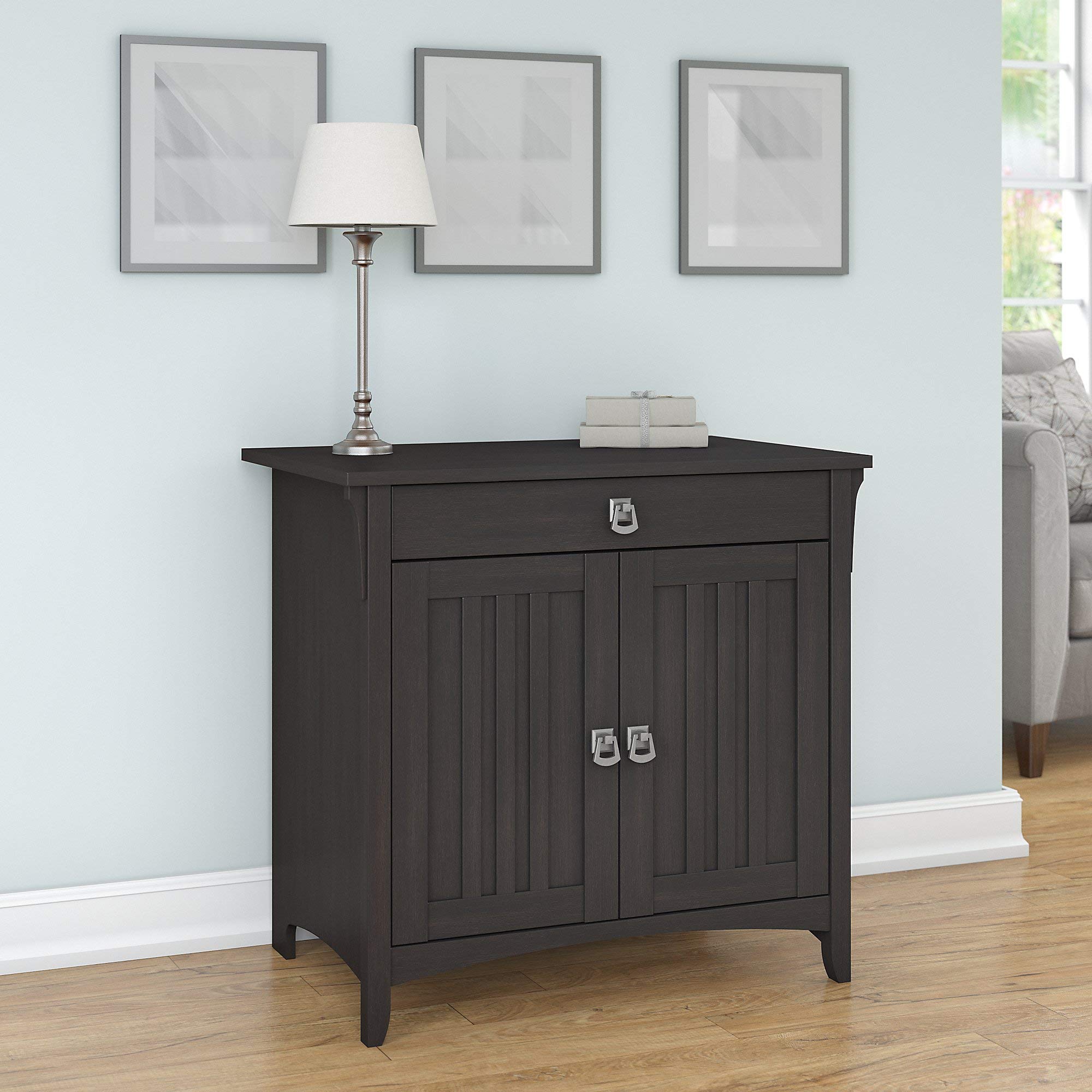 Bush Furniture Salinas Secretary Desk with Keyboard Tray and Storage Cabinet in Vintage Black