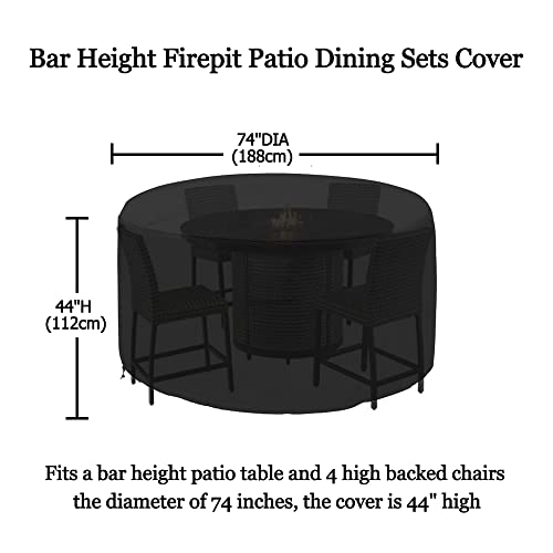 Izzybang Bar Height Firepit Patio Dining Sets Cover Heavy Duty Waterproof 74 Inch Tall Round Patio Bar Height Table and Chair Set Covers, 74" Diameter x 44" H