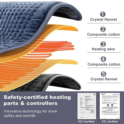 Heating Pad for Back Pain Relief, Extra Large 33 x 17", Portable Heating Pad for Shoulder, Neck, Cramp, Menstrual Pain, with Upgraded 6 Timer & 6 Temperature Controller