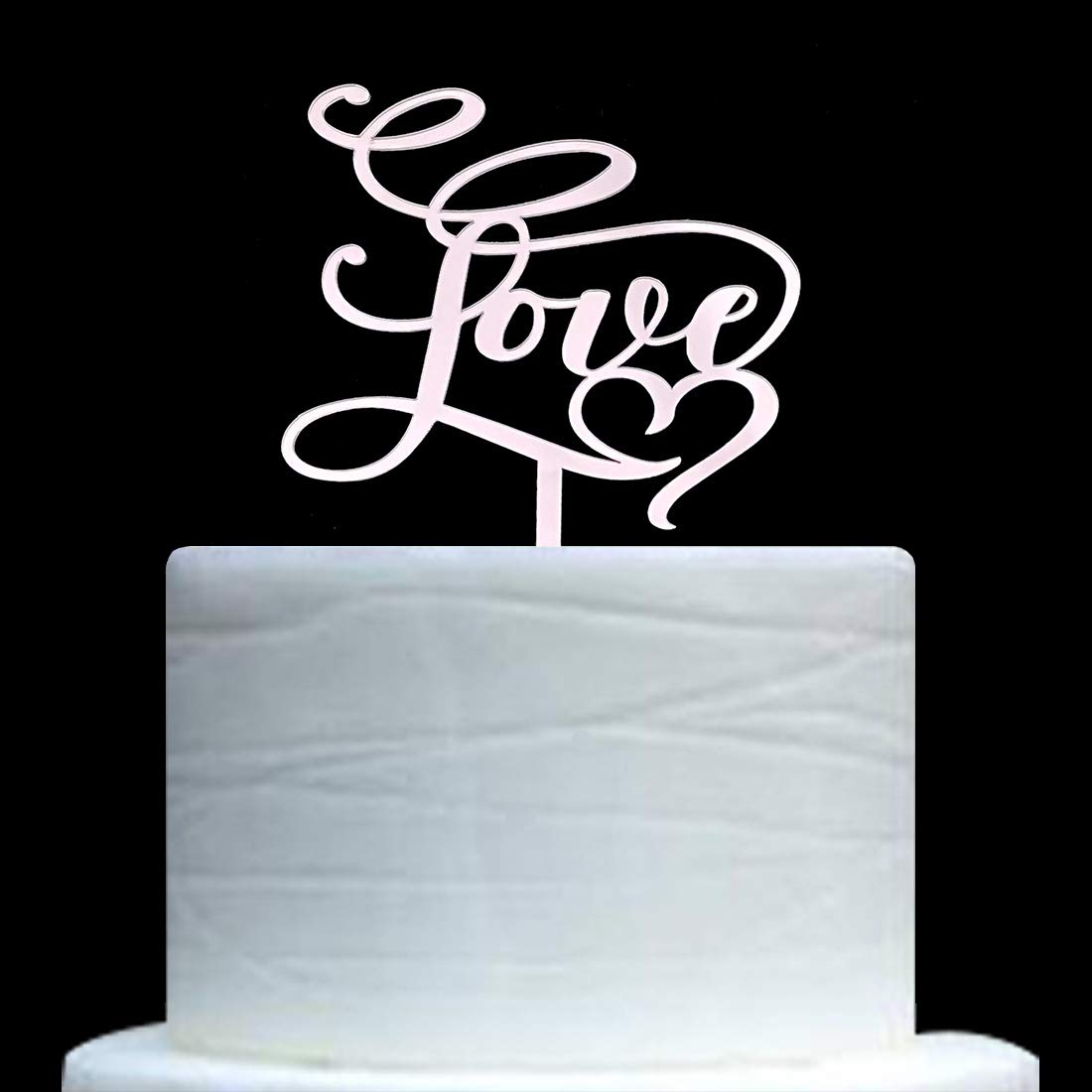Love Cake Topper - Wedding/Engagement/Bridal Shower/Anniversary/Birthday/Bachelorette/Confession Party Decorations Supplies, Mirror Rose Gold Acrylic