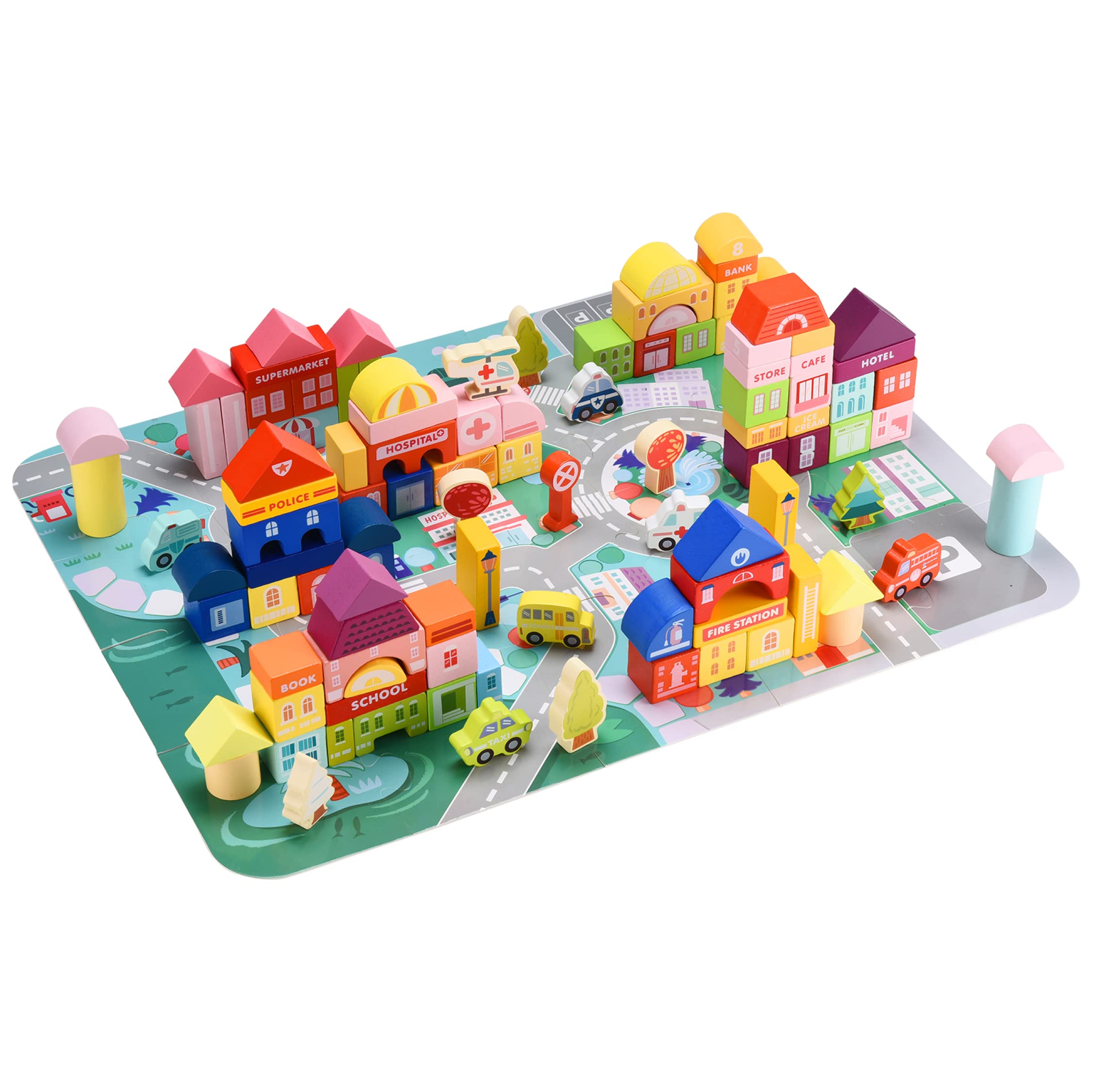 Dazmers Wooden Building Stacking Blocks Set for Kids, Toddlers & Children - Building Stacking Activity - Learning Educational Toys for Kids