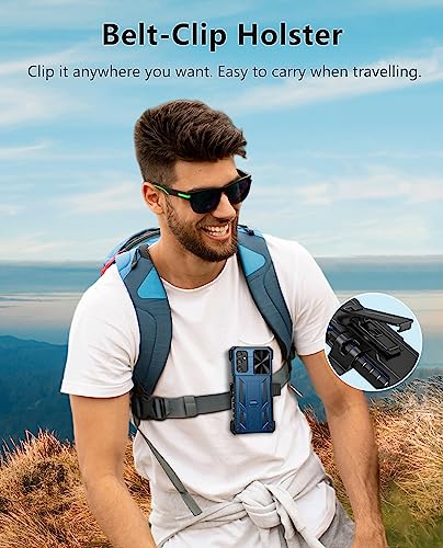 FNTCASE Case for Samsung Galaxy A14-5G: Protective Shockproof Rugged A14 Cell Phone Cover Cases with Belt Clip Holster Kickstand & Slide | Textured Tough Military Grade Drop Proof Protection - Blue