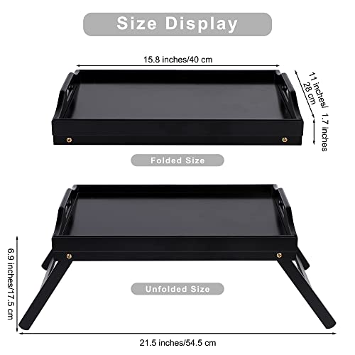 Kochorie 2 Packs Bed Tray Table Bamboo Breakfast Tray with Folding Legs Kids Serving Platters Tray Lap Desk Snack Tray for Bed Sofa Eating Working (15.8 x 11 x 6.9 Inches, Black)