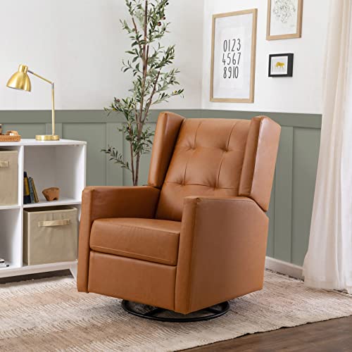 DaVinci Maddox Recliner and Swivel Glider in Vegan Tan Leather, Greenguard Gold & CertiPUR-US Certified