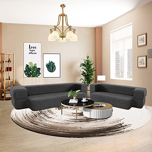 MAX WOTU 75" L Folding Sofa Bed Couch Memory Foam Futon Out Couch with Washable Cover for Sleeper Chair Convertible Guest Bed Full Size, Dark Grey for Living Room/Dorm/Guest Room/Apartment