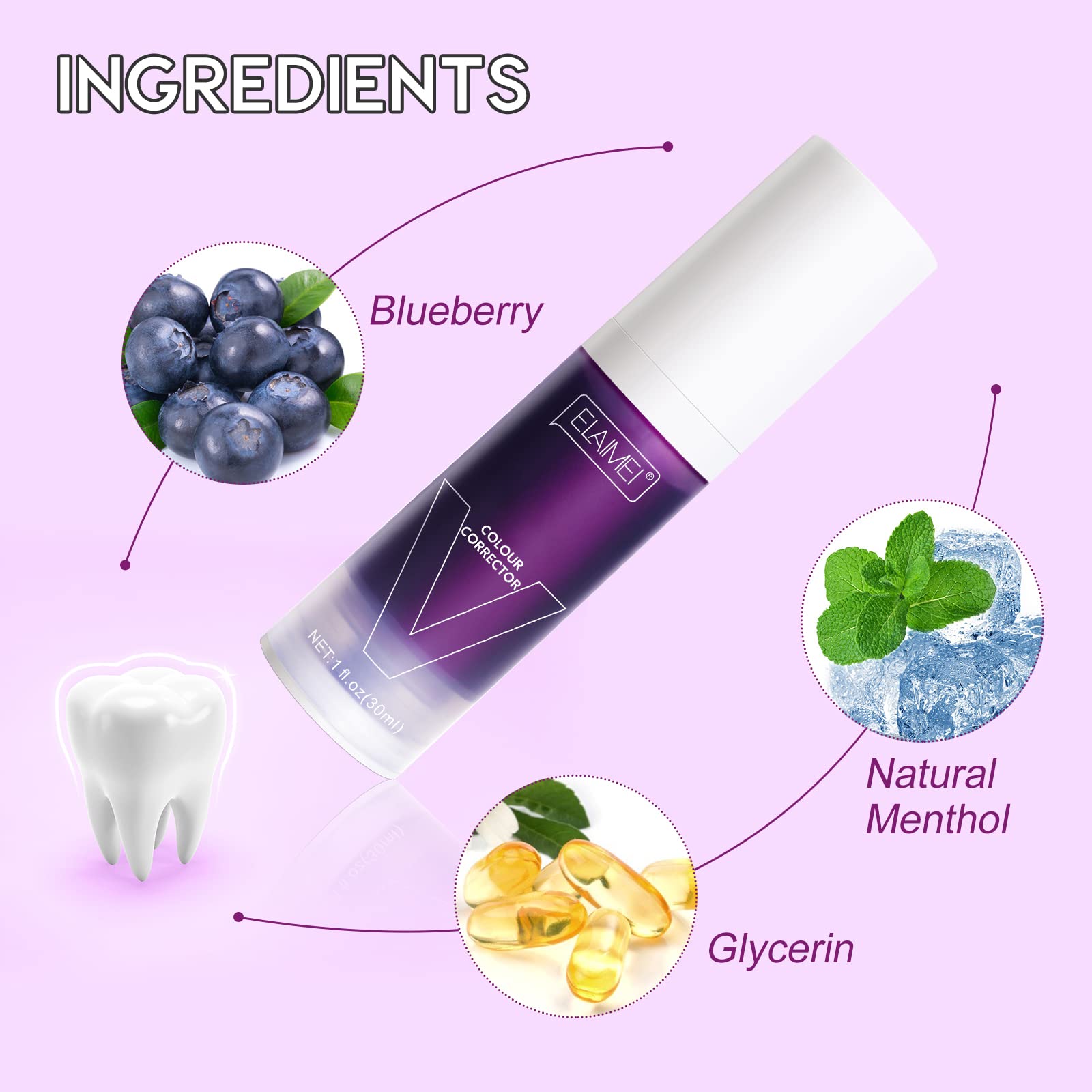Corrector Whitening Toothpaste,Purple Toothpaste for Teeth Whitening Sensitive Teeth,Tooth Stain Removal, Teeth Whitening Booster,Not Causing Sensitivity