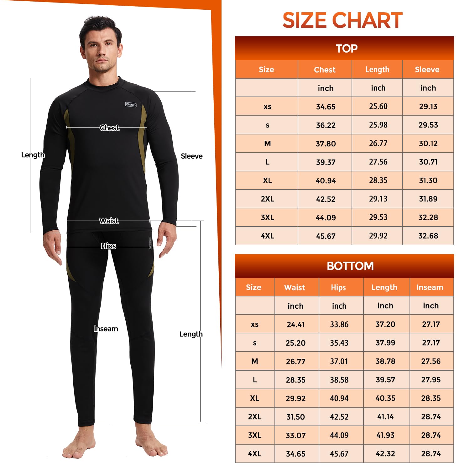 CL convallaria Long Johns for Men with Fly, Thermal Underwear Set Winter Hunting Gear Sport Base Layer Top and Bottom Midweight -Crew Neck-Black-XL