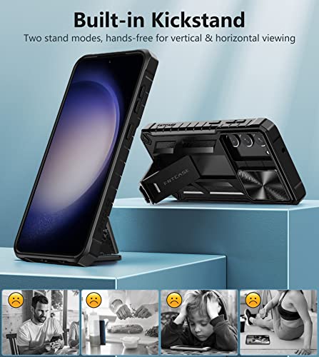 FNTCASE for Samsung Galaxy S23-Plus Case: Military Grade Shockproof Protection Case with Kickstand & Matte Textured Rugged TPU Shell | Drop Proof Protective Phone Cover for Galaxy S23+ Black