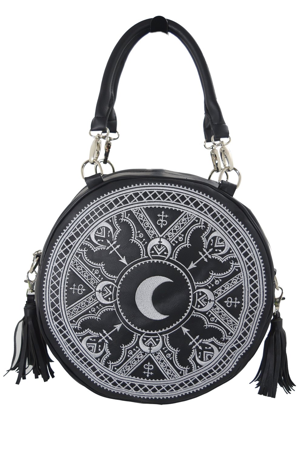 Restyle Gothic Occult Henna Round Bag Black Faux Leather Moon Handbag
