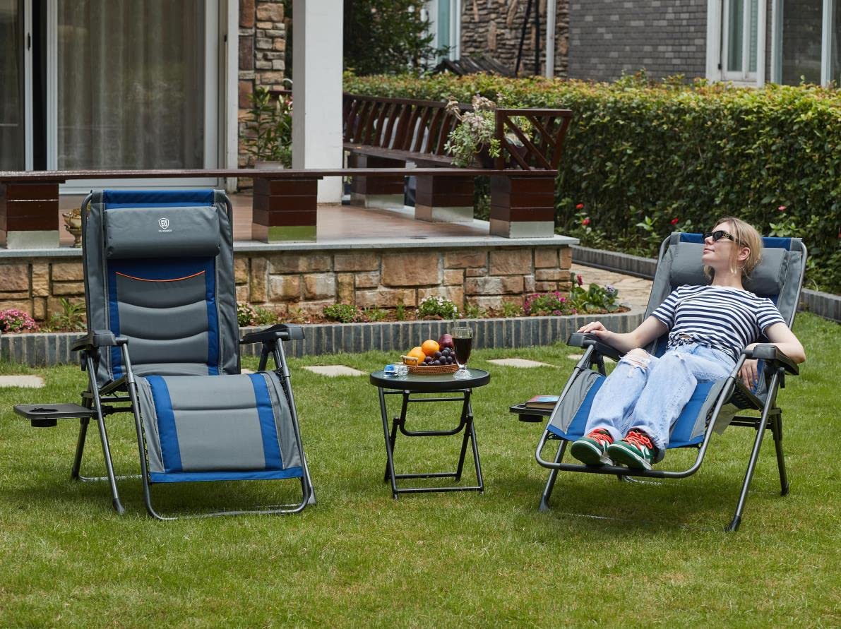 EVER ADVANCED Oversize XL Zero Gravity Recliner Padded Patio Lounger Chair with Adjustable Headrest Support 350lbs, Blue