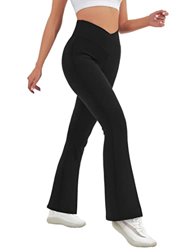 HEGALY Women's Flare Yoga Pants - Crossover Flare Leggings High Waisted Bootcut Bell Bottom Workout Sweatpants Black