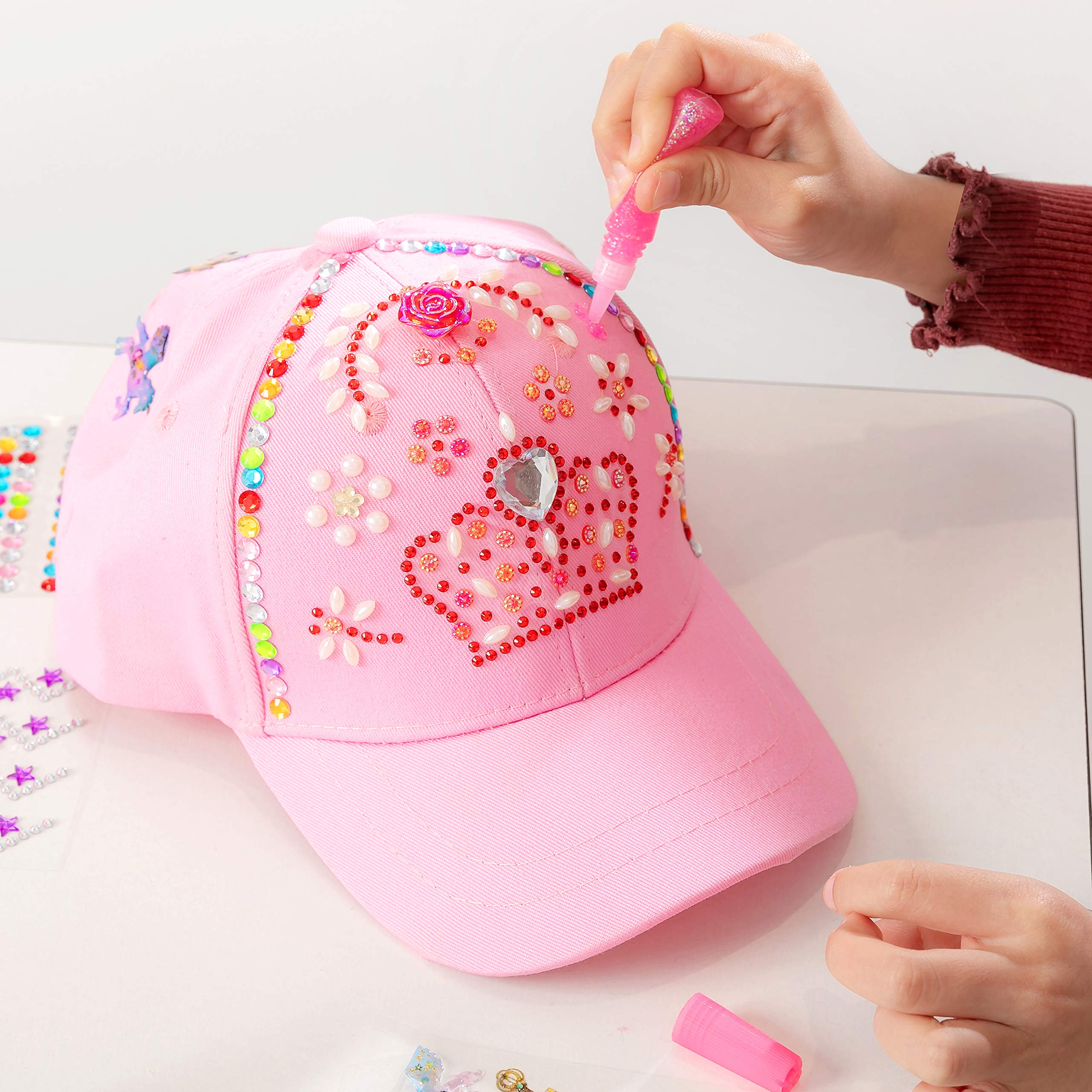 Klever Kits Decorate Your Own Baseball Cap with 7 Sheets Gems Stickers, Art & Crafts Kit for Kids, Fun Creative DIY Toys for Kids Girls