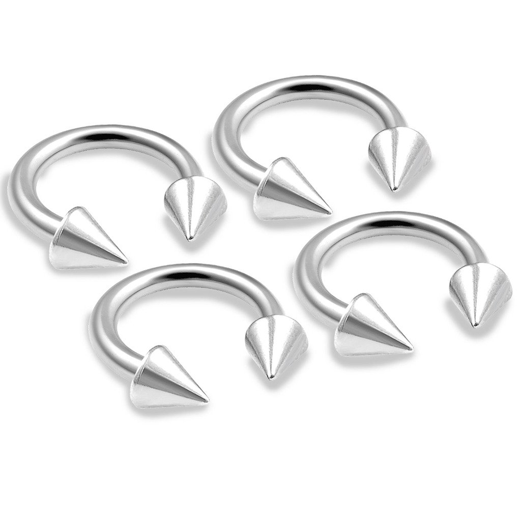 bodyjewellery 4pcs 14g Horseshoe Ring Septum Cartilage Lip Nose Hoop Tragus Snake Bite Eyebrow Rook Helix Conch Stud 4mm Spike - 10mm