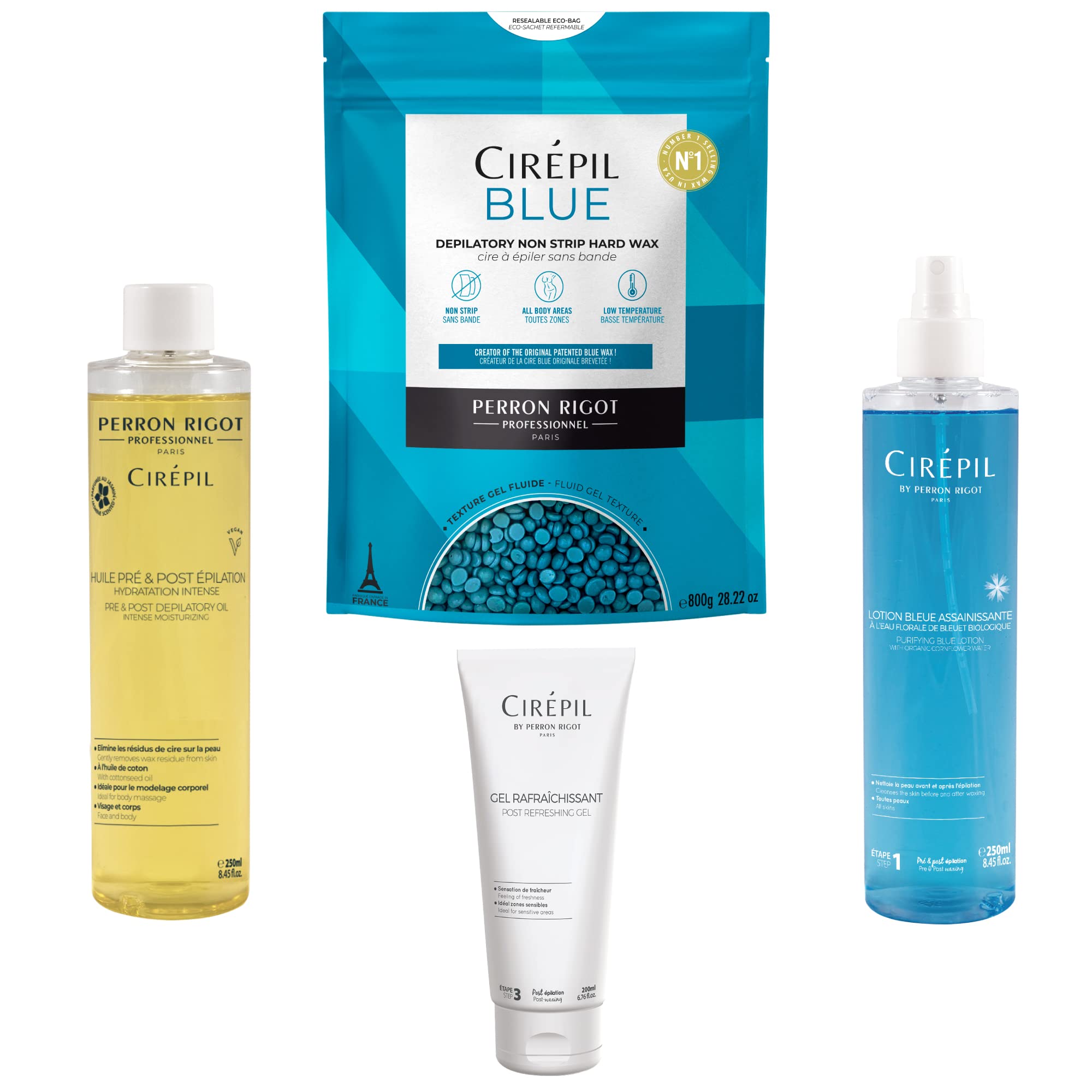Cirépil Care Bundle - Includes Blue Wax Beads, Blue Lotion, Depilatory Oil & the Refreshing Gel