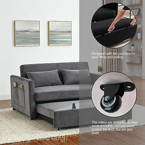 ERYE 3-in-1 Loveseat Futon Sofa Convertible Sleeper Couch Bed, Functional 2-Seater Love Seat W/Pull Out Sleep Sofá Bed & Reclining Backrest for Home Office Loft RV