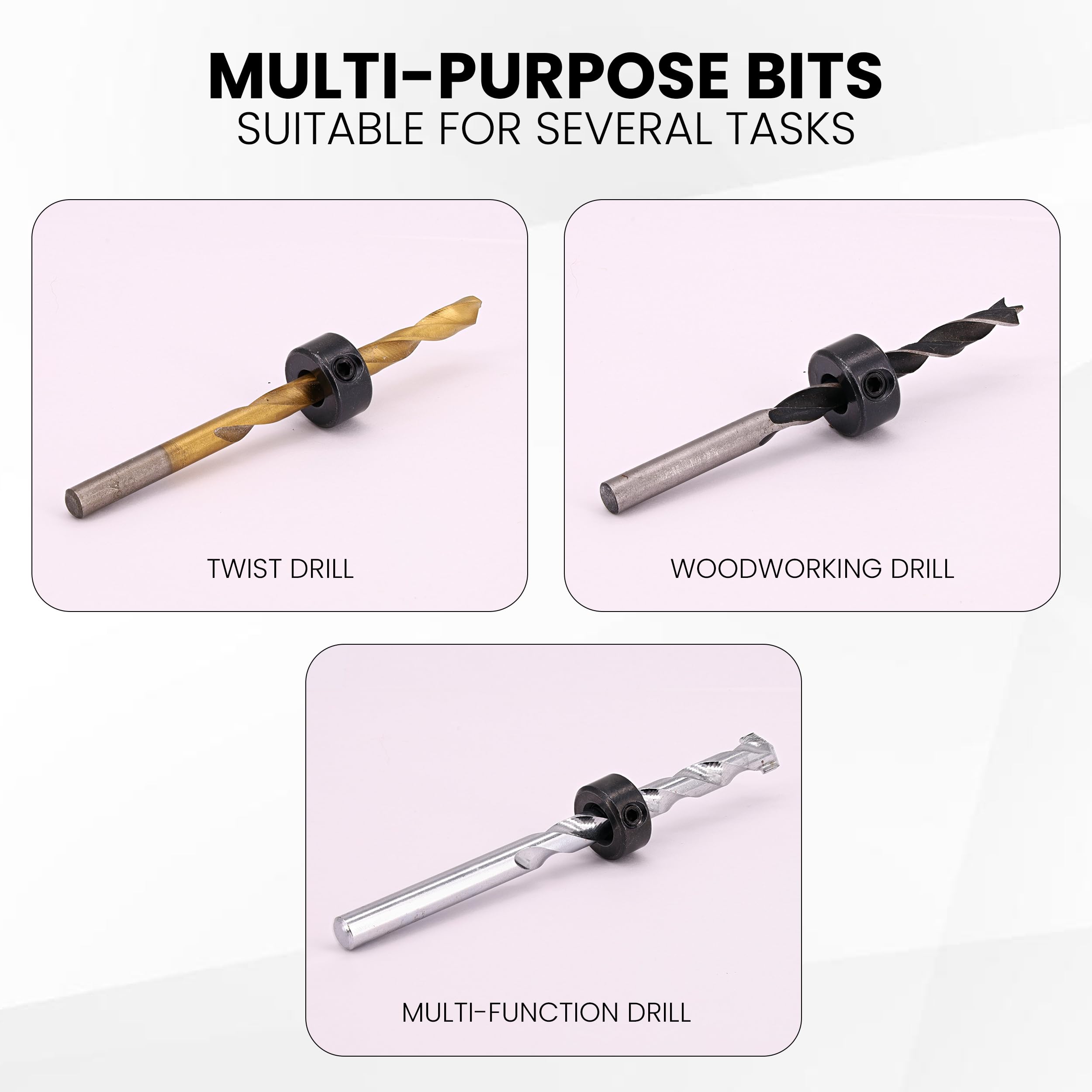 Drixet Drill Stop Bit Collar Set – Kit Includes: 1/8", 3/16”, 1/4”, 5/16”, 3/8”, 7/16” and 1/2-Inch with Allen Wrench to Tighten The Stops Set-Screws (7-Piece)