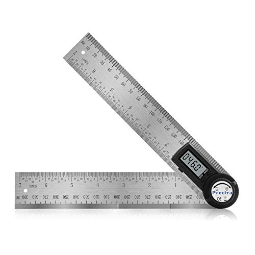 Digital Angle Finder Protractor, Preciva Digital Protractor 7 inch / 400mm Stainless Steel Measuring Ruler with Large LCD Display for Woodworking, Measurement (400MM)
