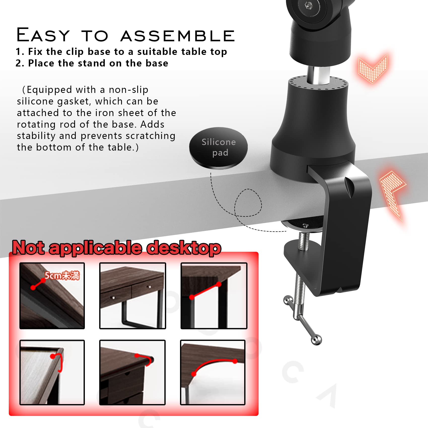CACENCAN Boom Arm, 360° Rotatable Microphone Stand with Desk Mount, Foldable Desk Mic Arm with 3/8'' to 5/8'' Screw Adapter, Microphone Arm for Live Streaming, Gaming, Podcasting, Radio(Space Black)