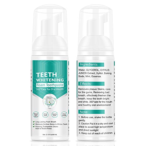Foam Toothpaste Kids for Electric Toothbrush,Fluoride Free Natural Formula Foam Toothpaste,Ultra-fine Mousse Foam Deeply Cleaning Gums,Stain Removal,Oral Care Toothpaste,Replace Mouthwash,2PCs x 60ml
