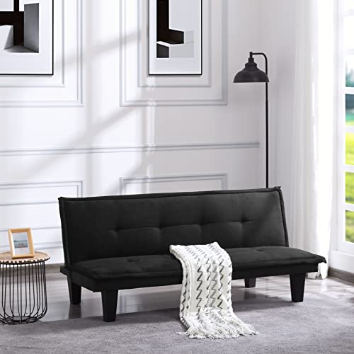 ERYE Modern Cozy Futon Soft Upholstery Loveseat, 2 Seaters Sofa Convertible to Sleeper Couch Bed for Apartment Office Small Space Living Room Furniture Sets Sofabed, Black