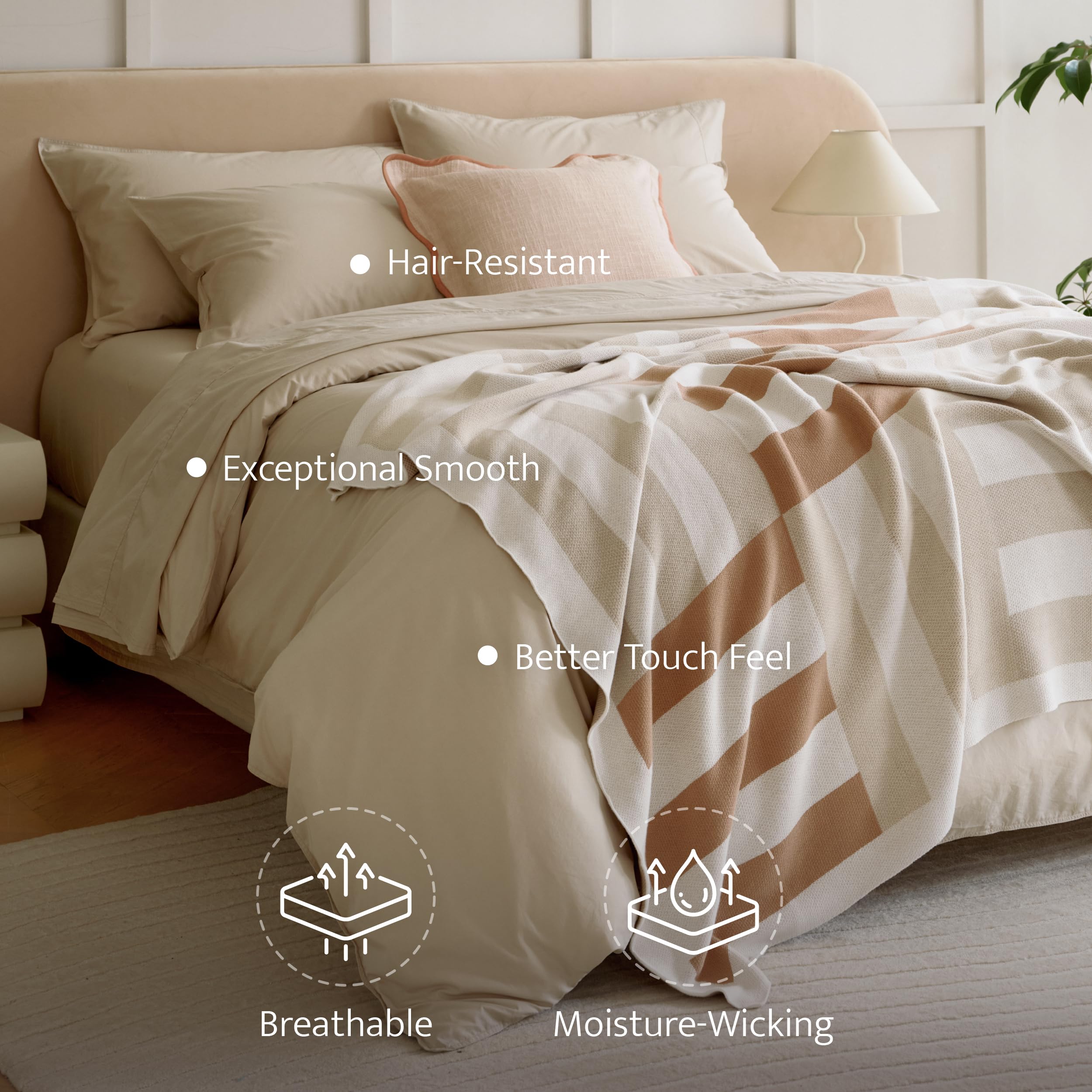 Double Stitch by Bedsure Cotton Tencel™ Lyocell Percale Duvet Cover and Fitted Sheet Bundle, 1 Cotton Tencel Lyocell Duvet Cover Set, 1 Cotton Tencel Lyocell Queen Fitted Sheet, King, Sandstone