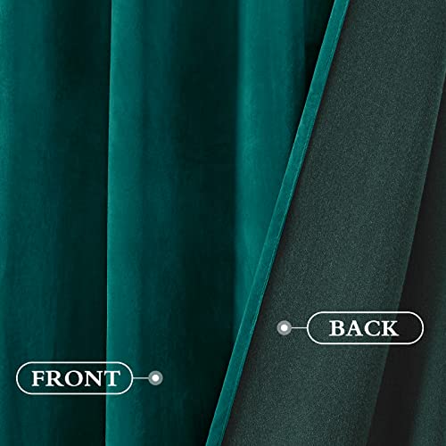 HOMEIDEAS Emerald Green Velvet Curtains 84 inches Long 2 Panel Heavy Duty Dark Green Curtains for Living Room Thermal Insulated Grommet Window Curtains for Bedroom