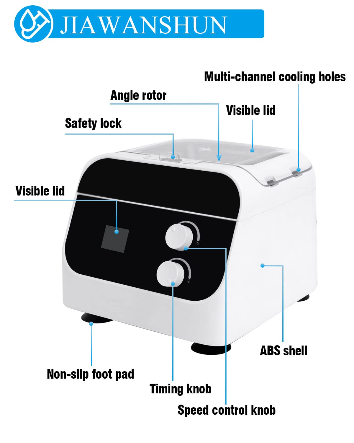 JIAWANSHUN 8x20ml Centrifuge Machine PRP Centrifuge Lab Benchtop Centrifuge,0-4000RPM Speed Adjustment,999mins Timing,LCD Display for Blood Serum/Fat Separator 110V US Plug