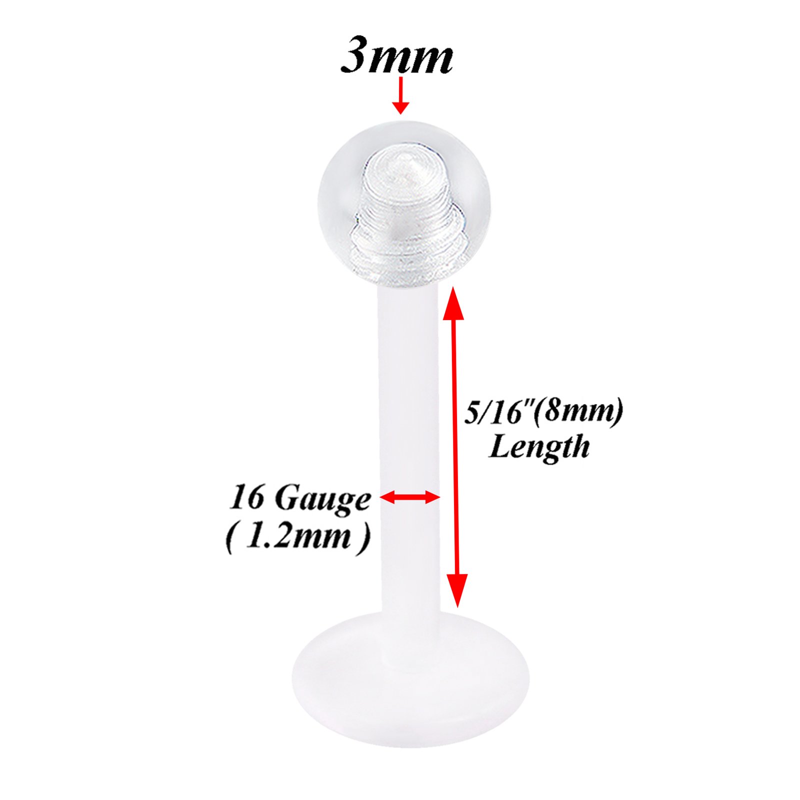 bodyjewellery 4Pcs 16g 5/16 Labret Studs Lip Conch Bioflex Push In Monroe Ring Tragus Marilyn Spider Snake Bites Clear Black AB Crystal