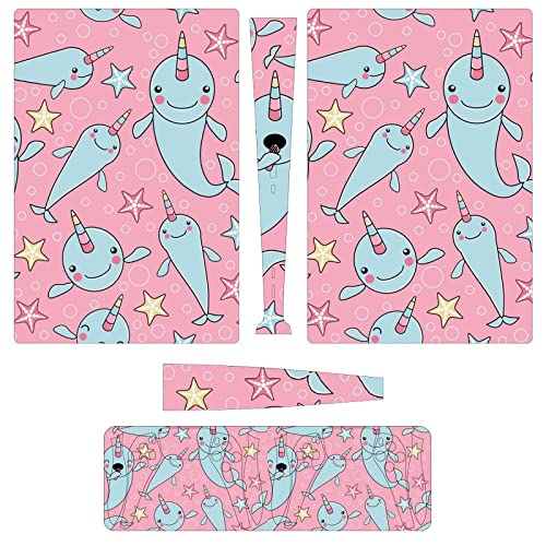 Cute Baby Narwhal Or Whale Unicorn Full Protective Skin Cover Design Wrap Decal Sticker Compatible with PS5 Digital Edition Console and Controller