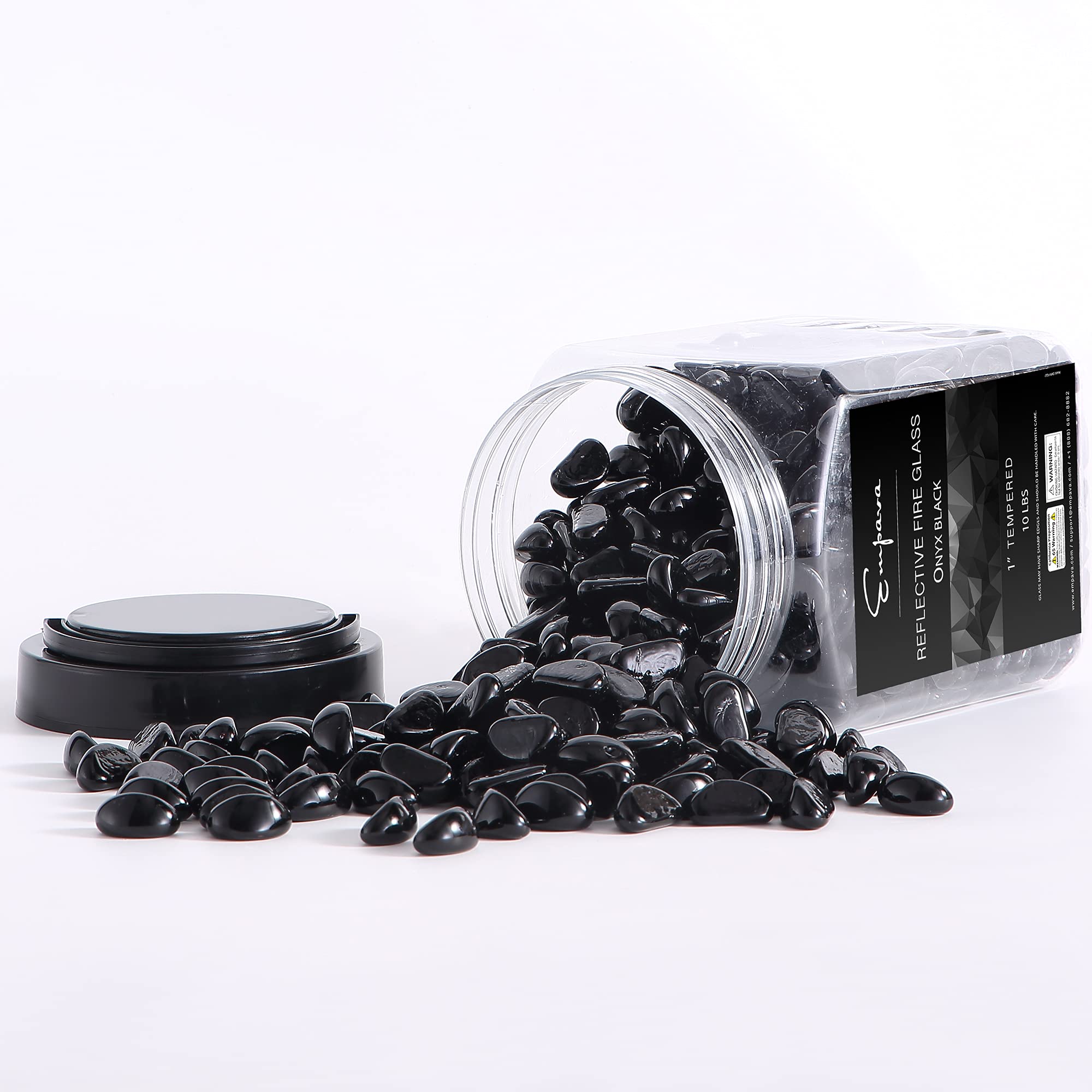 Empava 10 lbs. 1.0-in Cashew Reflective Tempered Glass for Gas Fire Pit, Onyx Black