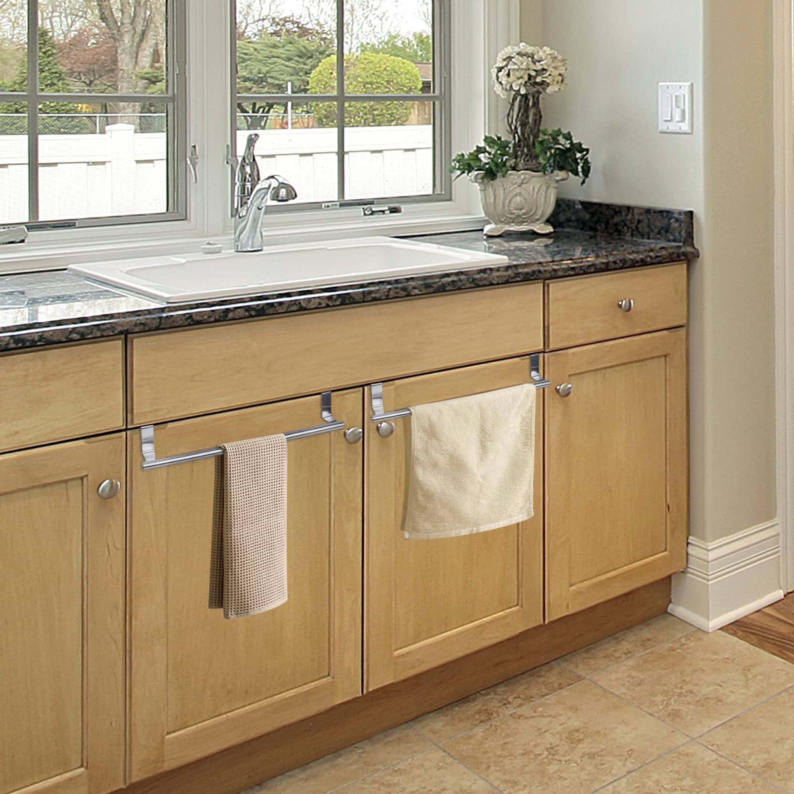 Cabinet Door Towel Bar, Dish Towel Rack for Cabinet, Stainless Steel Kitchen Towel Holder, Over The Door Hand Towel Hanger for Kitchen Bathroom Cupboard, 2 Pack (2*Small)