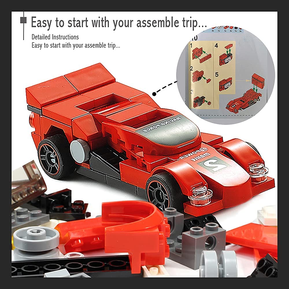 Uvini Building Block Pull Back Car for Kids, Vehicles Bricks, Racing Car Building Sets, Building Blocks Car Sets, Best Gift for Kids 6+ on Build and Play Game Party Favors, 558 Pieces