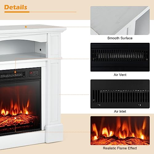 GOFLAME 32" Electric Fireplace with Mantel and Remote Control, Freestanding Mantel Fireplace Heater with 3 Flame Brightness, Thermostat, 6H Timer, Overheat Protection, CSA Certified, 1400W (White)