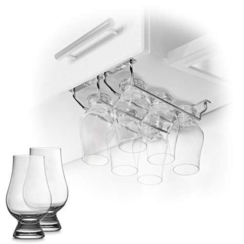 CairnCradle Whiskey Glass Rack - Under Cabinet Whisky Tasting Glasses Holder Storage Hanger Metal Organizer for Bar Kitchen (2 Across x 3 Deep, Polished Stainless)
