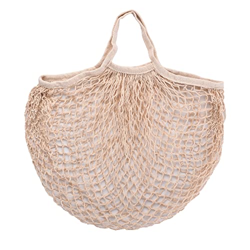 Eslazoer [2 pack] completely Cotton string storage shopping bags, Ecology Reusable and washable mesh grocery bag, Portable short handle net tote beige