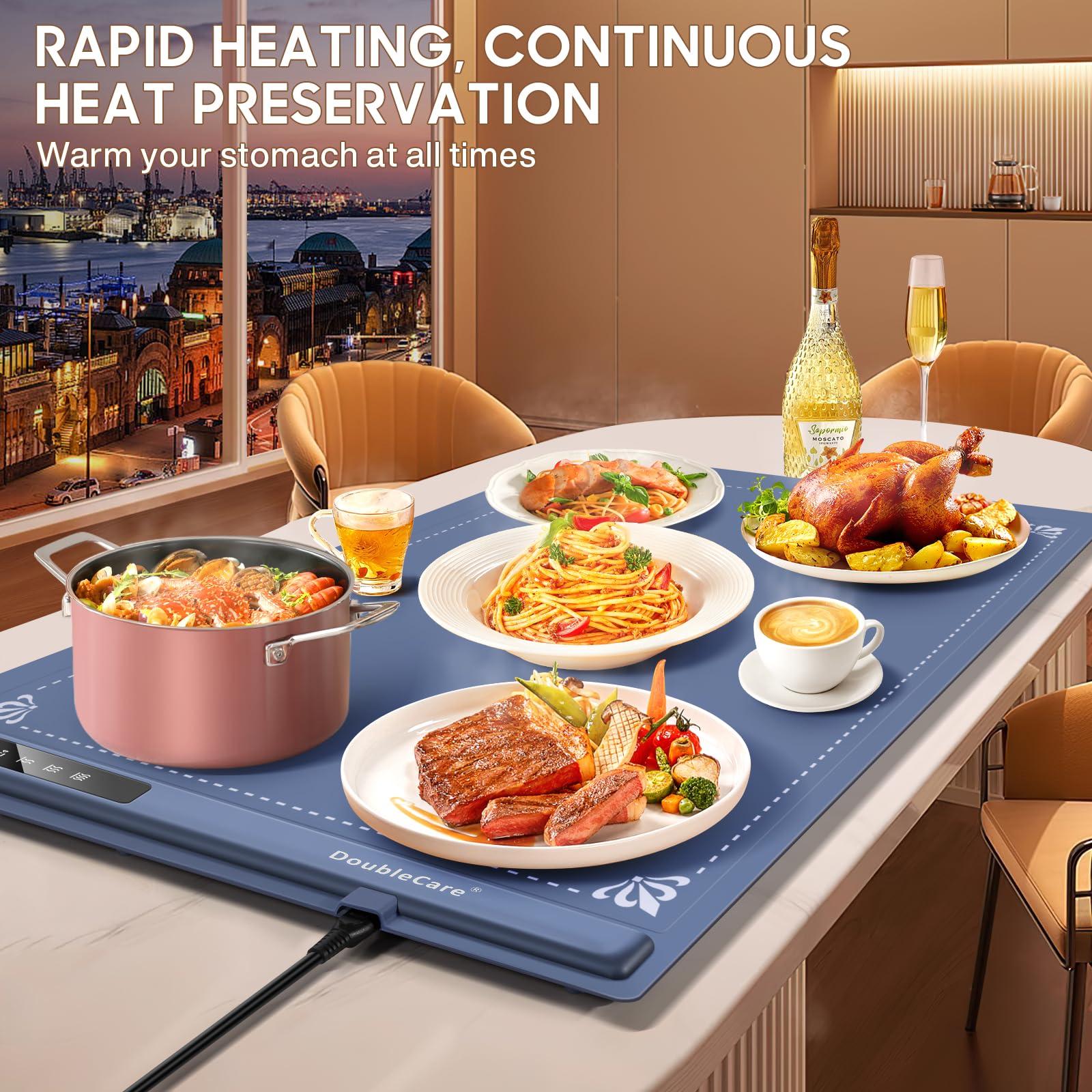 DoubleCare Silicone Heating Mat for Food, 2024 New Electric Heating Tray Roll up with 3 Temperature Settings, Portable Fast Heating Mat for Parties, Buffets party, Restaurants, Home Everyday Use