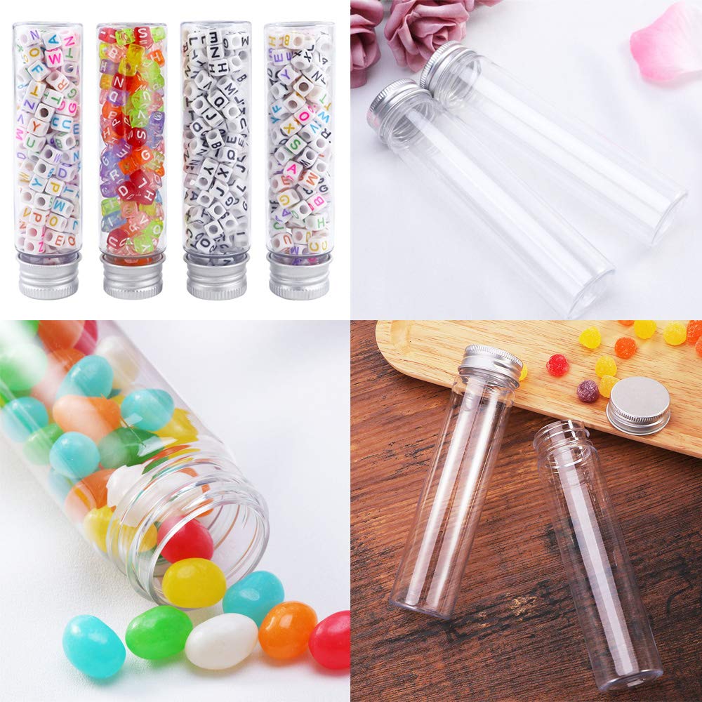 Haawooky 18 Pack 115 ml Clear Plastic Test Tubes with Screw Caps Flat-Bottomed Bath Salt Containers,Candy Containers for Wedding Party Christmas Décor